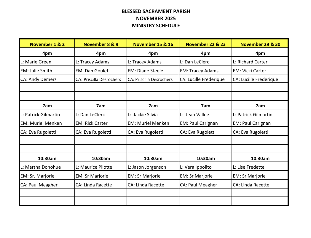 Ministry Schedule